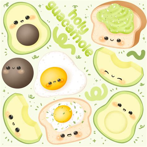 Cute Kawaii Printable Avocado Clipart Commercial Use Png Etsy