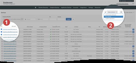 manage backups on a protected device in the dashboard infrascale