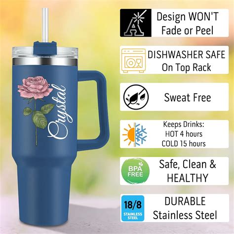 Vaso Personalizado Con Asa De 40 Onzas Con Nombre De Flor De Nacimiento