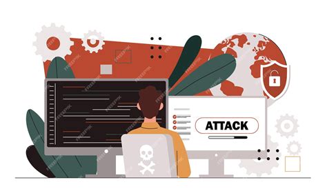 Premium Vector Man With Cyber Attack Young Guy Write Code Programmer