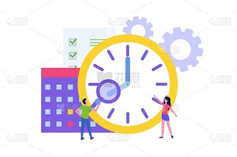 高效的工作流程组织，团队合作流程，尊重截止日期，高效的工作日理念。矢量插图。