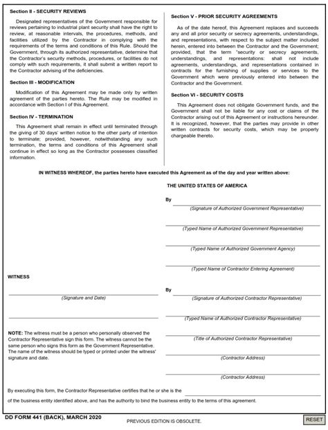 Dd Form 441 Department Of Defense Security Agreement Dd Forms
