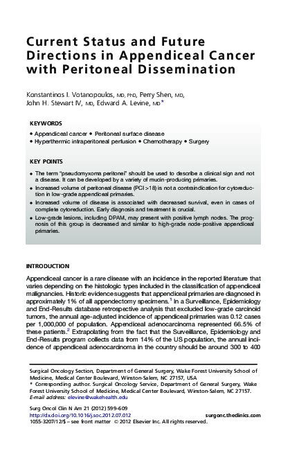 Pdf Current Status And Future Directions In Appendiceal Cancer With
