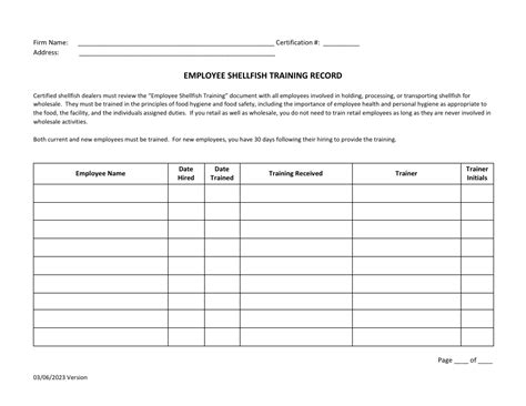 New Hampshire Employee Shellfish Training Record Fill Out Sign