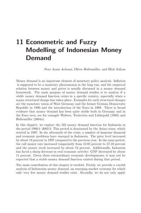Pdf Econometric And Fuzzy Modelling Of Indonesian Money Demand