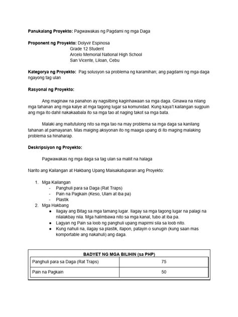Panukalang Proyekto Pagwawakas Ng Pagdami Ng Mga Daga 1 Pdf