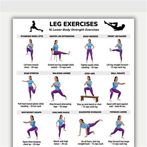 Leg Exercise Chart Lower Limb Exercise Poster Leg Exercise Exercise
