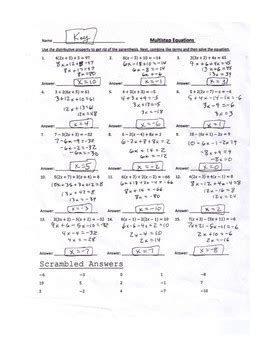Multistep Equations With Distributive Property Practice Worksheet