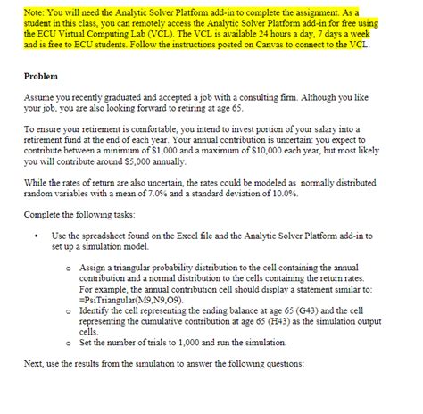 Note You Will Need The Analytic Solver Platform Chegg