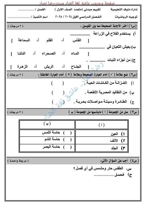 تقييم مبدئي اكتشف الصف الأول الابتدائي أستاذة فيفي رزق Facebook