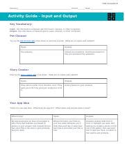 CSD Activity Guide Input Output Mod Docx Unit Lesson Name S Period Date Activity Guide