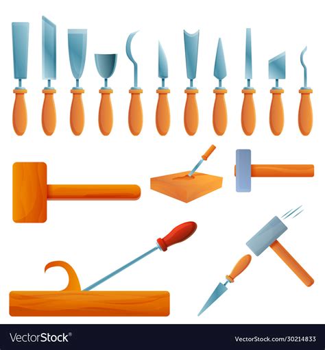 Chisel Icons Set Cartoon Style Royalty Free Vector Image