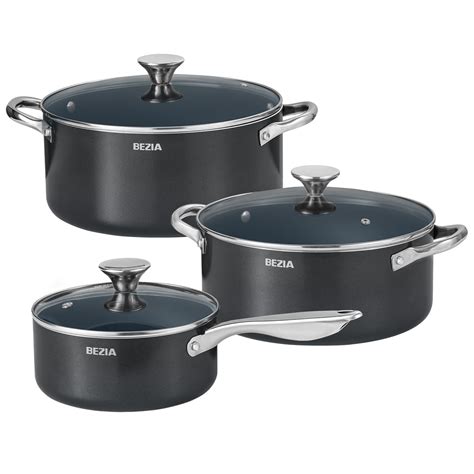 Induction Cookware Set 6 Piece Stackable Kitchen Cooking Pots Set 6qt