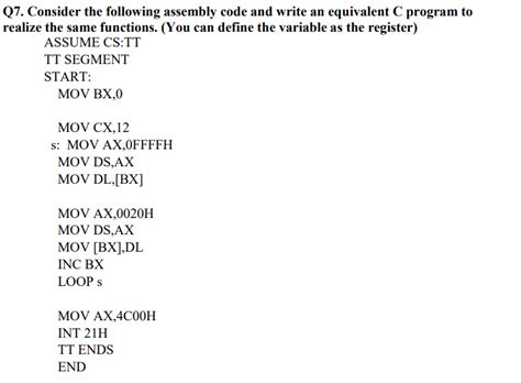 Solved Q1consider The Following Assembly Code And Write An