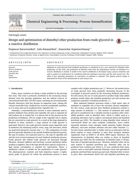 Design And Optimization Of Dimethyl Ether Production From Crude