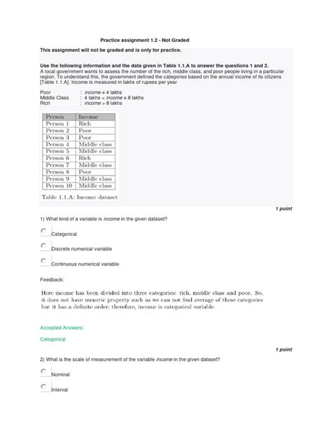 Practice Assignment 12 Not Graded Pdf Level Of Measurement