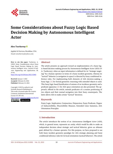 Pdf Some Considerations About Fuzzy Logic Based Decision Making By