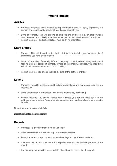Writing Formats Writing Formats Articles Purpose Purposes Could Include Giving Information