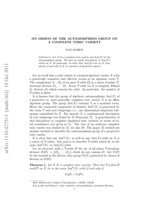 Pdf On Orbits Of The Automorphism Group On A Complete Toric Variety