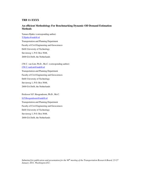Pdf An Efficient Methodology For Benchmarking Dynamic Od Demand Estimation Methods