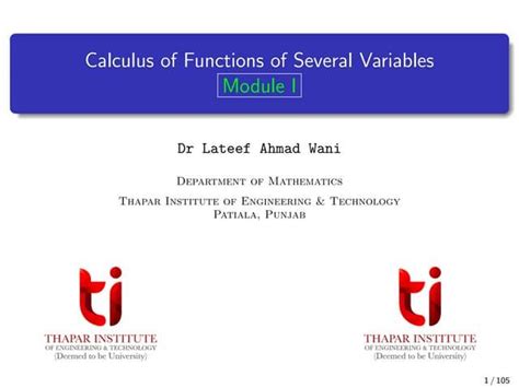 Functions Of Several Variables From Introduction Upto Chain Rule Dr Lateef Ahmad Wani