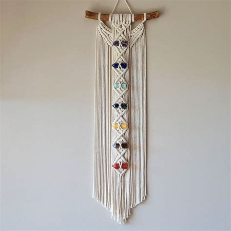Chakra Macrame Wall Hanging With 7 Healing Crystals Macrame Etsy Macrame Wall Hanging Fiber