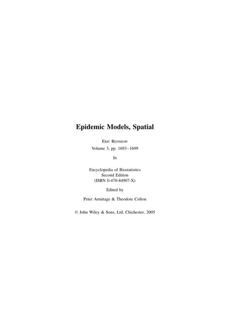 Pdf Epidemic Models Spatial