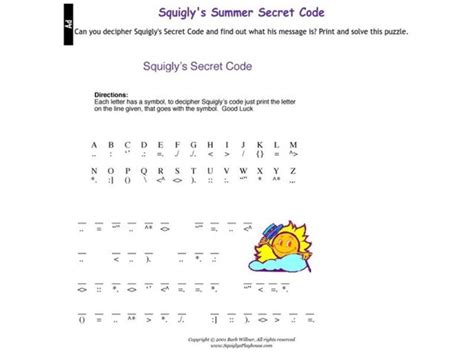 Squiglys Secret Code Worksheet For 1st 2nd Grade Lesson Planet