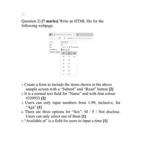 Solved Question 2 7 Marks Write An Html File For The