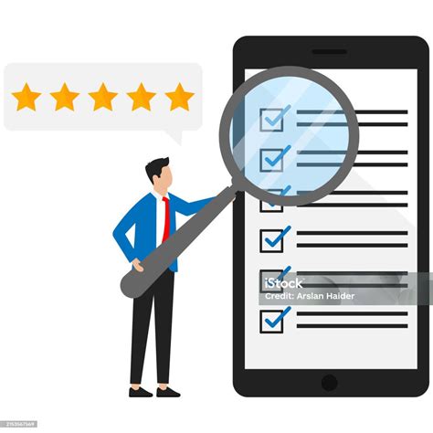 현대적인 스타일의 벡터 일러스트 레이 션입니다 고객 설문 조사 양식에 대한 개인 문자 채우기 테스트 남자는 체크리스트를 체크한다 고객 경험 및 만족 개념 고객에 대한 스톡