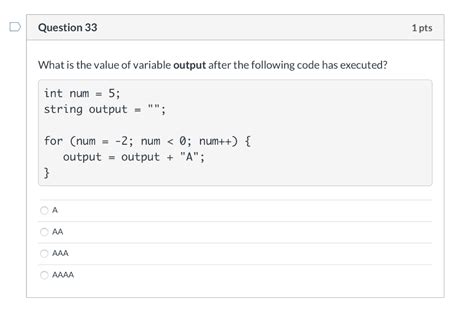 Solved Question Pts What Is The Value Of Variable Chegg