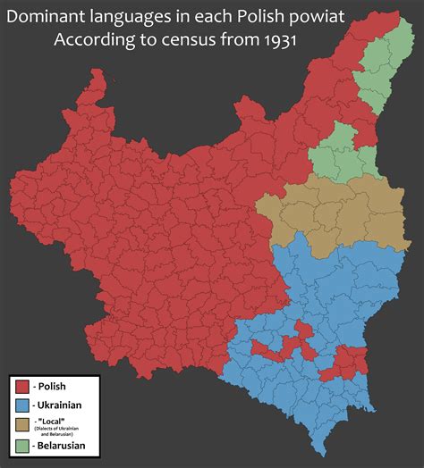 Map Of Dominant Languages In Each Polish Powiat County In 1931 R