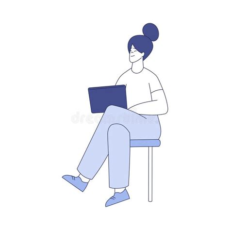 Smiling Woman Sitting With Tablet Computer Programming Vector