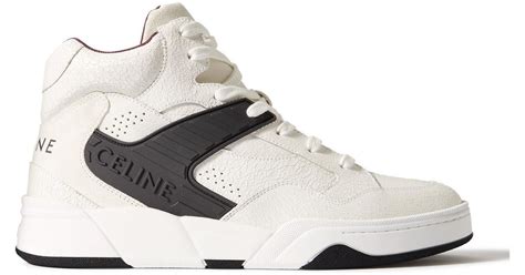 Celine Ct 06 Rubber Trimmed Cracked Leather High Top Sneakers In White