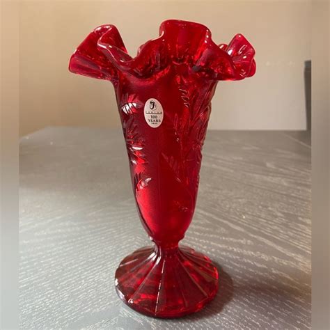 Fenton Accents Fenton Ruby Red Ruffled Top Art Glass Vase Poshmark