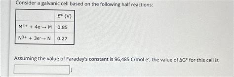 Solved Consider A Galvanic Cell Based On The Following Half