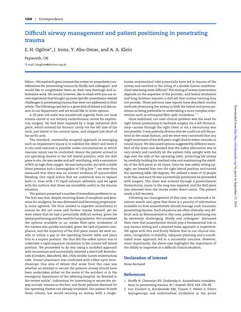 PDF Difficult Airway Management And Patient Positioning In Penetrating Trauma