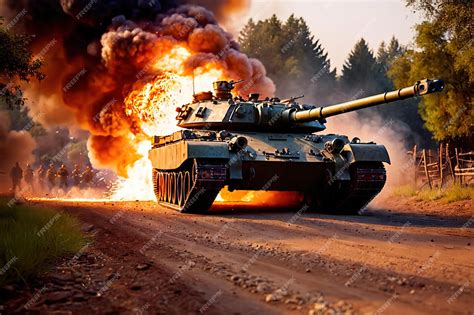 Military Tank In Combat Exploding Under Attack Explosive Blast From