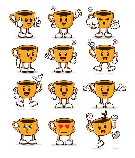 Coffee Cup Cartoon Character Set Collection Of Coffee Cartoon Character 26757896 Vector Art At