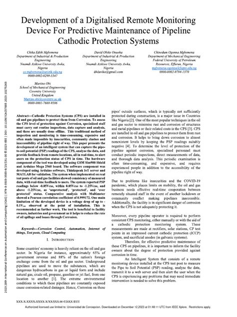 Development Of A Digitalised Remote Monitoring Device For Predictive Maintenance Of Pipeline
