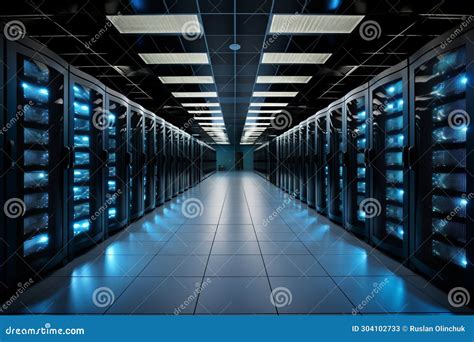 Data Center With Several Rows Of Running Server Racks Stock Image Image Of Racks Hosting