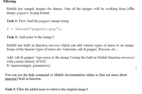 Solved Filtering Matlab Has Sample Images For Demos One Of Chegg Com