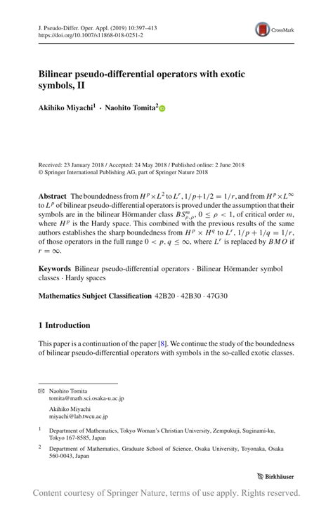 Bilinear Pseudo Differential Operators With Exotic Symbols Ii Request Pdf