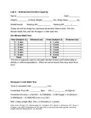 Lab Submax Aerobic Worksheet Docx Lab Submaximal Aerobic Capacity Name Date Height