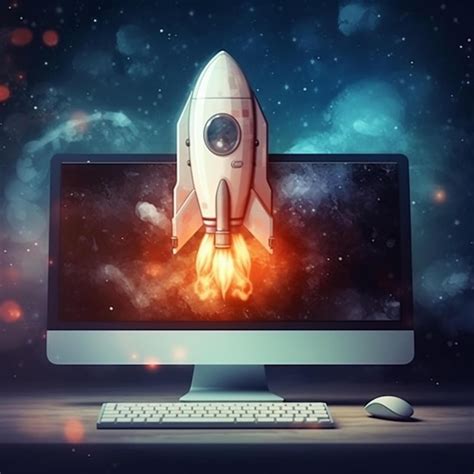 Premium Ai Image Rocket And Computer Monitor Startup Concept