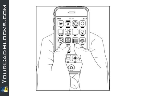 Iphone With Hands Dwg Drawing In Autocad 2d Format