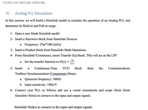 Solved Please Use Matlab Simulink Iv Analog Pll Simulation