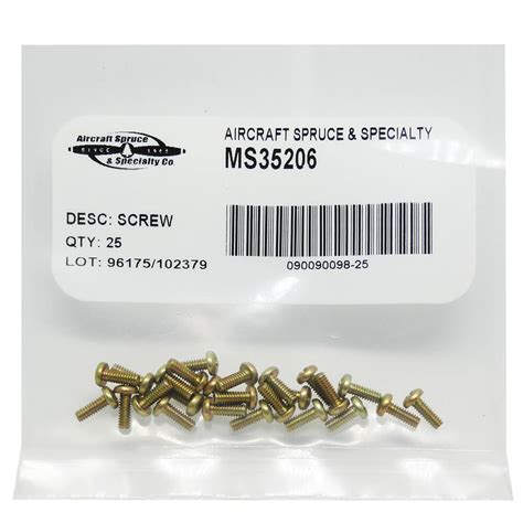Machine Screw Ms35206 248 Pack Of 25 Aircraft Spruce
