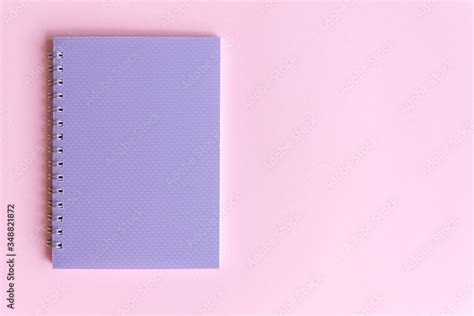 Colorful Photography With Purple Notebook On Pink Background And Free Space For Text Mock Up
