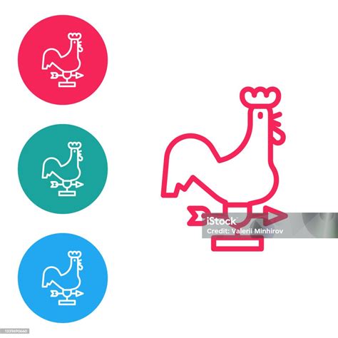 흰색 배경에 고립 된 레드 라인 수탉 날씨 베인 아이콘 웨더콕 사인 윈드베인 수탉 원 버튼에 아이콘을 설정합니다 벡터 0명에 대한 스톡 벡터 아트 및 기타 이미지 Istock